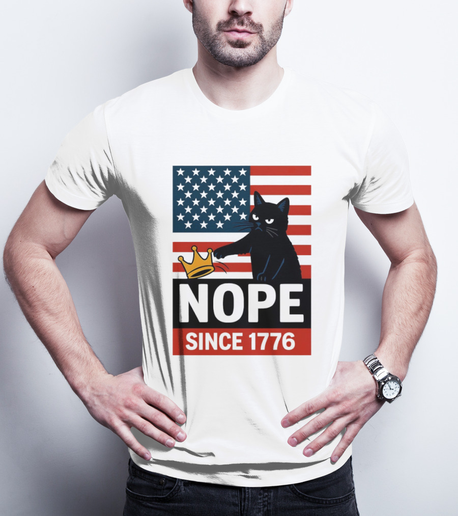 Nope Since 1776 Black Cat Anti MAGA Protest American Flag T-Shirt