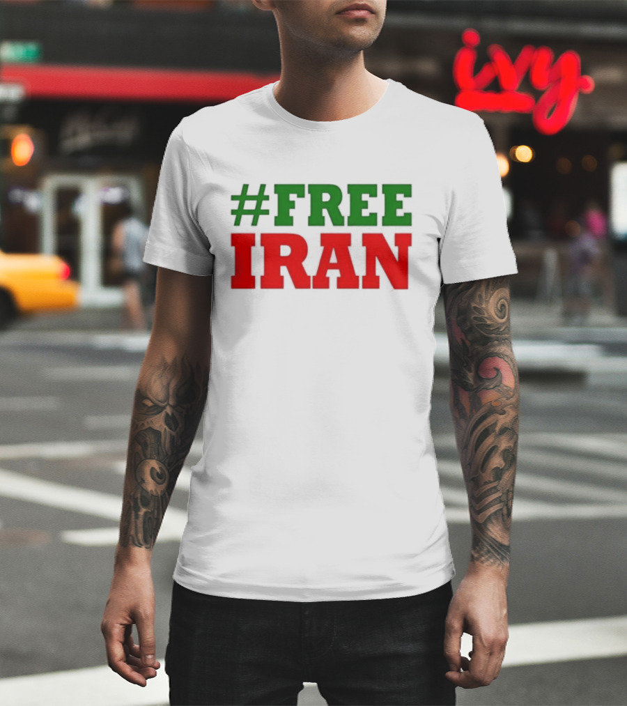 #FREE IRAN Green Red Text Bold Message T-Shirt