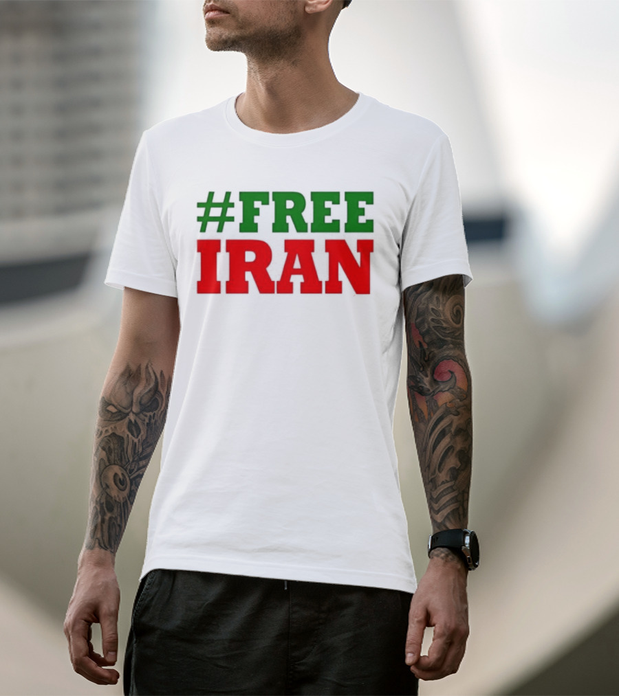 #FREE IRAN Green Red Text Bold Message T-Shirt