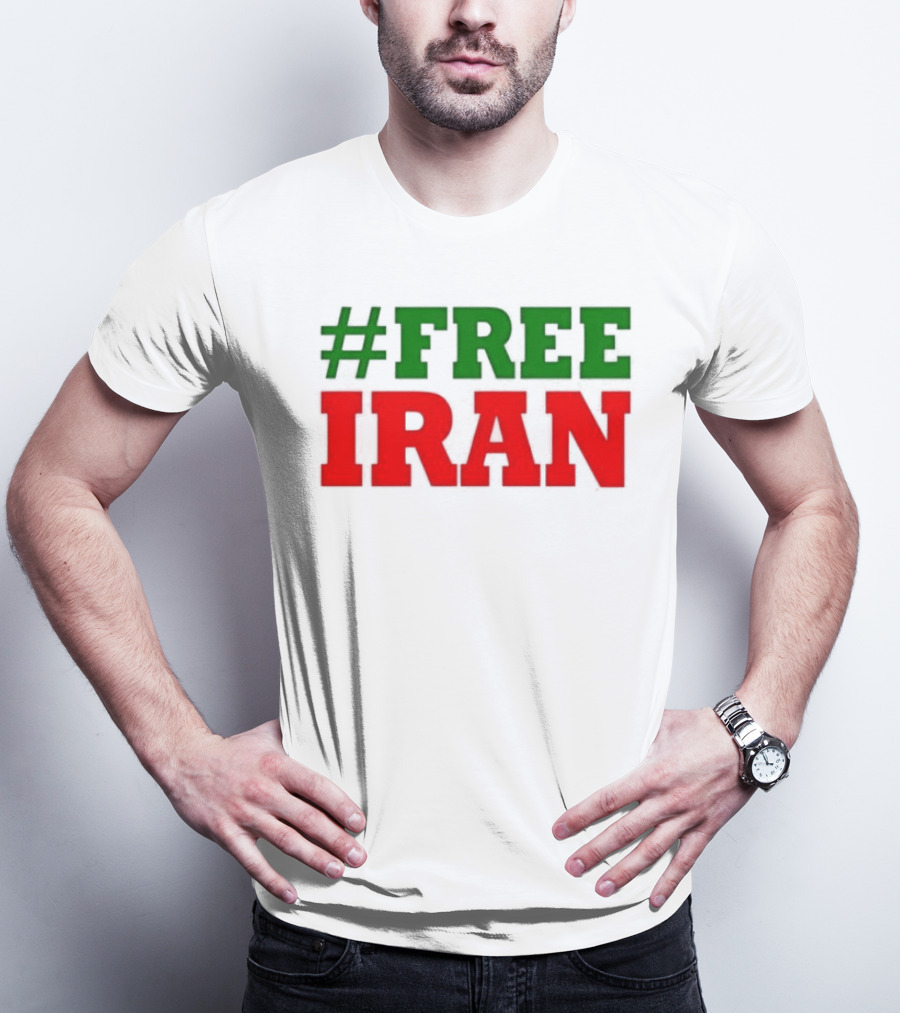 #FREE IRAN Green Red Text Bold Message T-Shirt