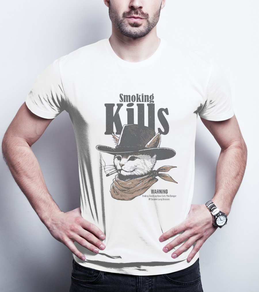Cowboy Cat Smoking Kills Warning Smoking Kills Warning Ending Smoking Now Cuts The Danger T-Shirt