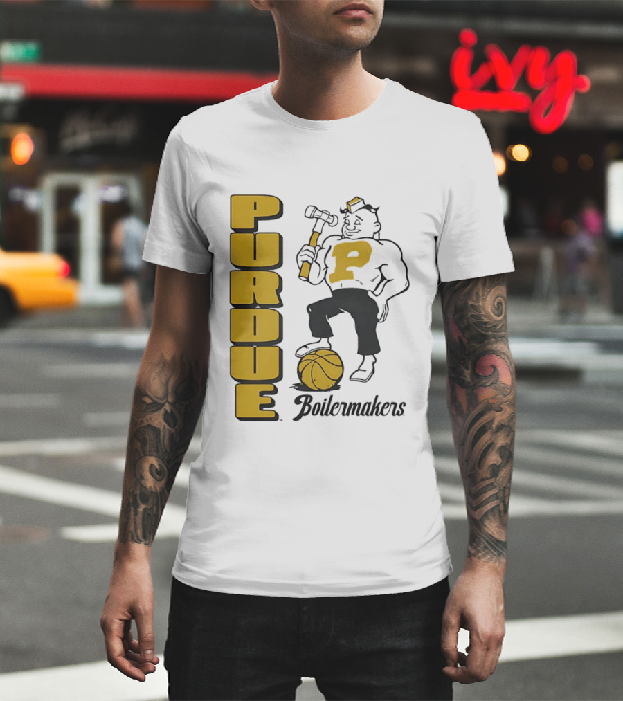 Purdue Boilermakers Basketball Hammer 1970s Retro Team T-Shirt