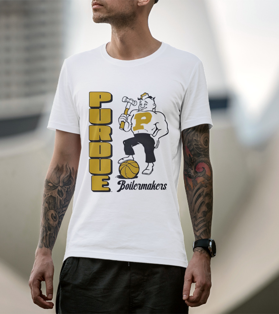 Purdue Boilermakers Basketball Hammer 1970s Retro Team T-Shirt