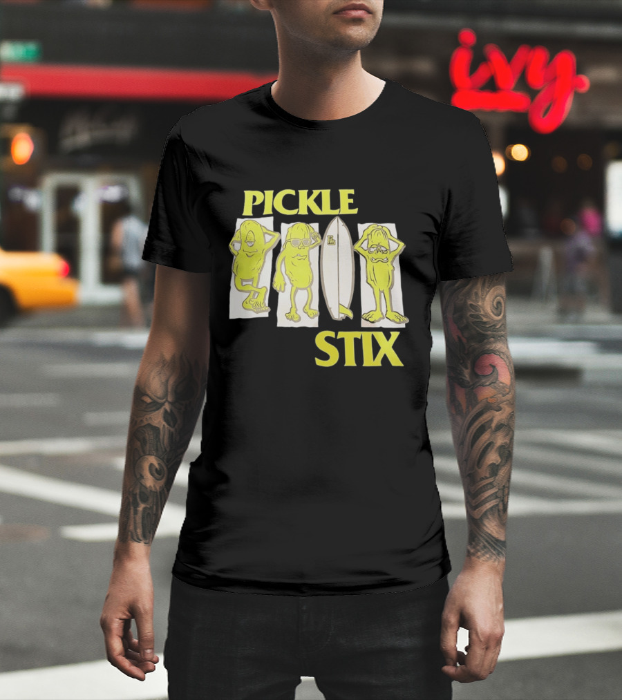 Pickle Stix Surfboard Vacation Characters T-Shirt