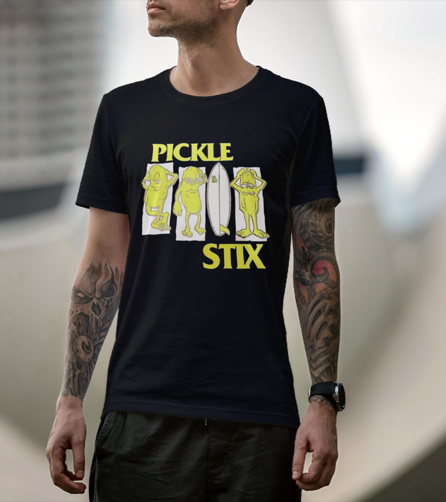 Pickle Stix Surfboard Vacation Characters T-Shirt