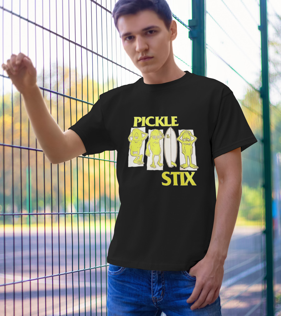 Pickle Stix Surfboard Vacation Characters T-Shirt