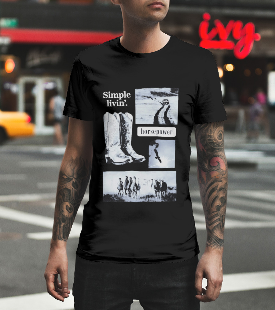 Country Roads Cowboy Boots Horsepower Rustic Horse Scene T-Shirt