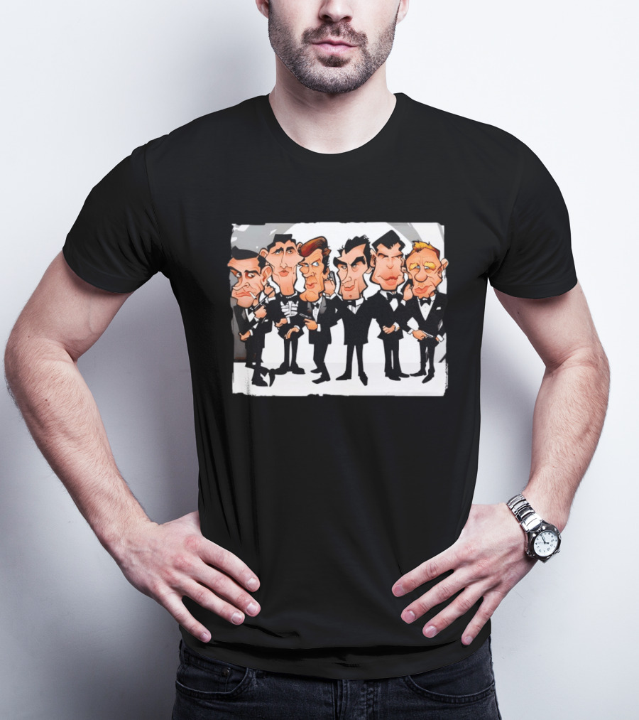 Six Faces One Spy James Bond Caricature Collection T-Shirt