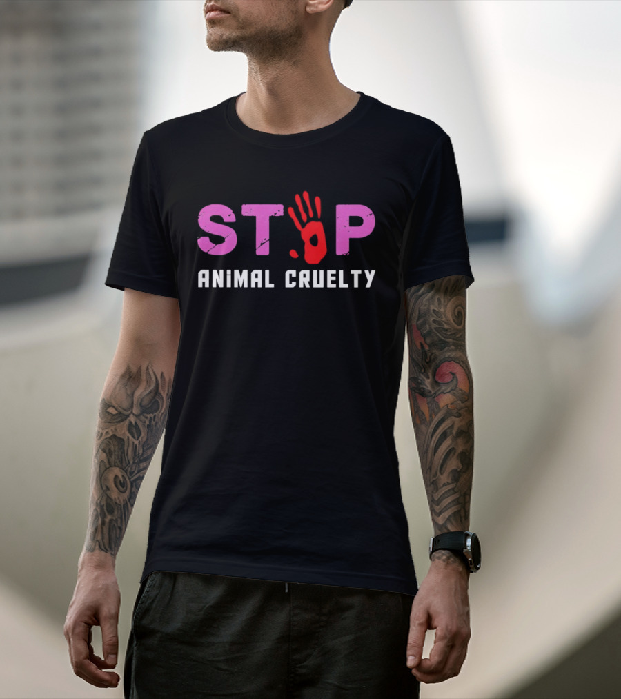 Stop Animal Cruelty Red Handprint Symbolic Message T-Shirt