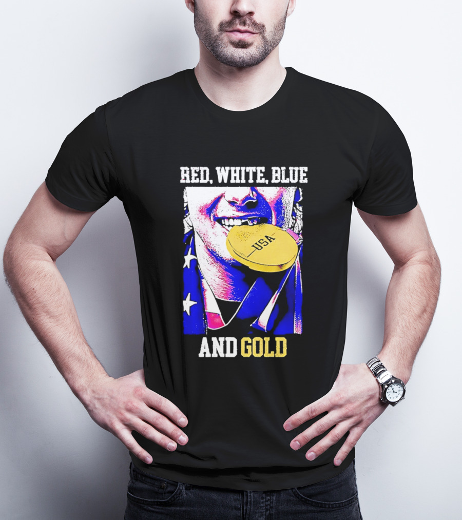 Red White Blue And Gold USA Hockey 2026 Winter Olympics Jack Hughes T-Shirt