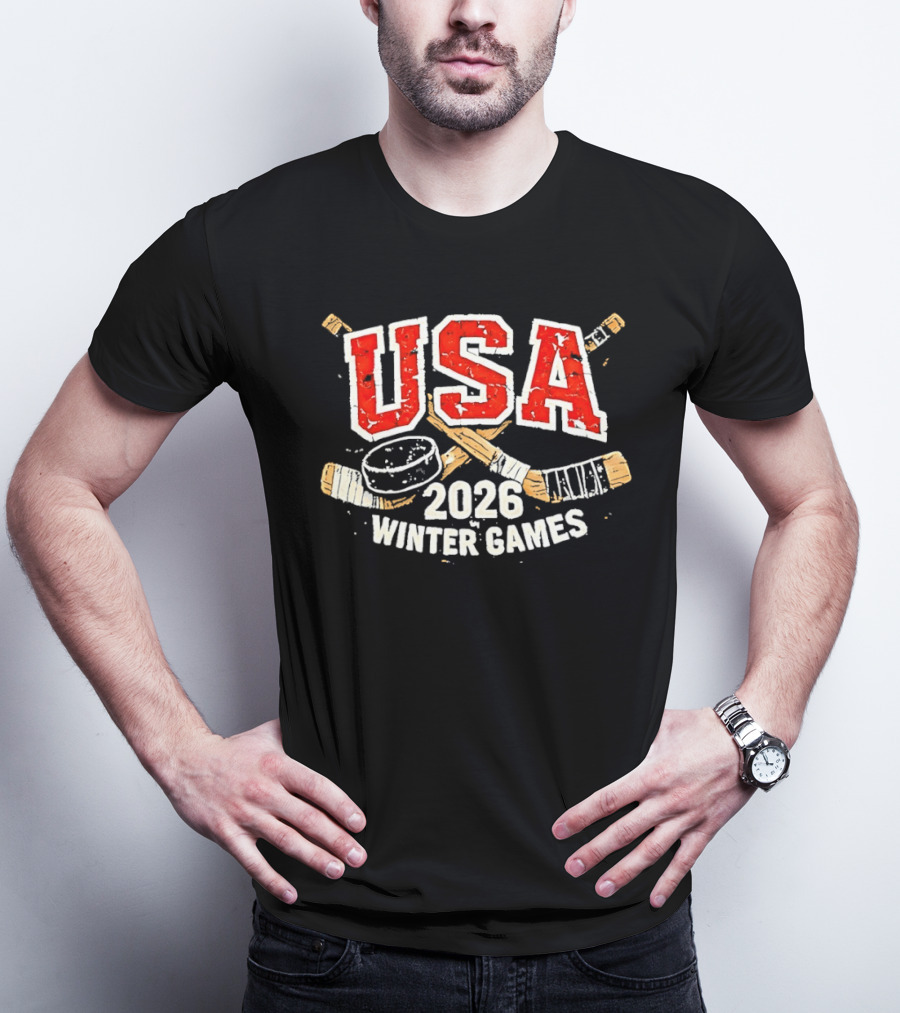 USA 2026 Winter Games Hockey Sticks And Puck T-Shirt