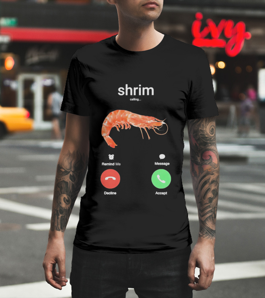 Shrim Phone Call User Interface Prank Joke Prawn Shrimp Emoji T-Shirt