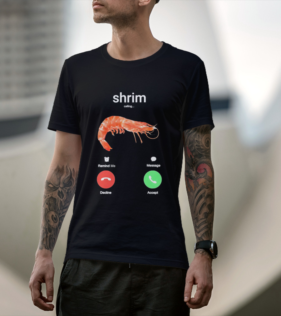 Shrim Phone Call User Interface Prank Joke Prawn Shrimp Emoji T-Shirt