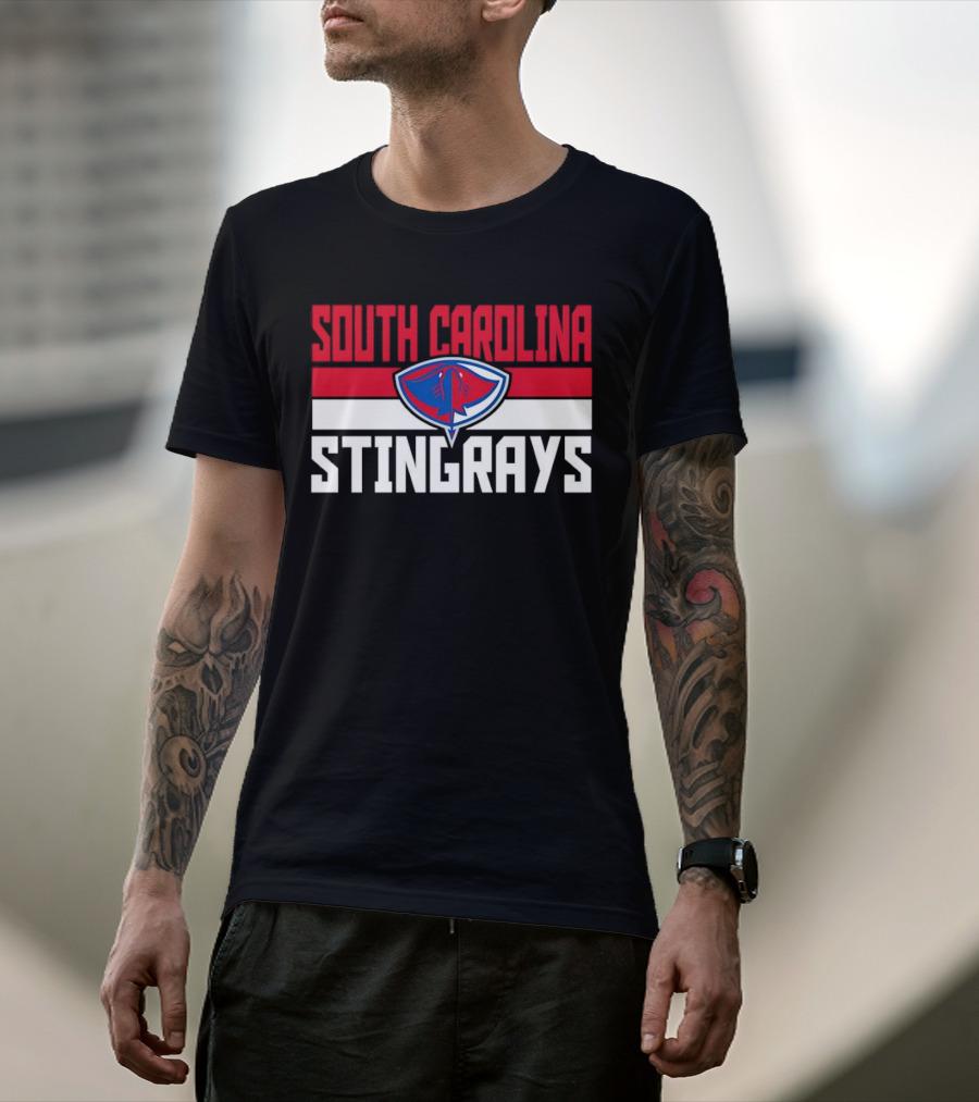 South Carolina Stingrays Hockey Team Logo Bold Red Blue White T-Shirt