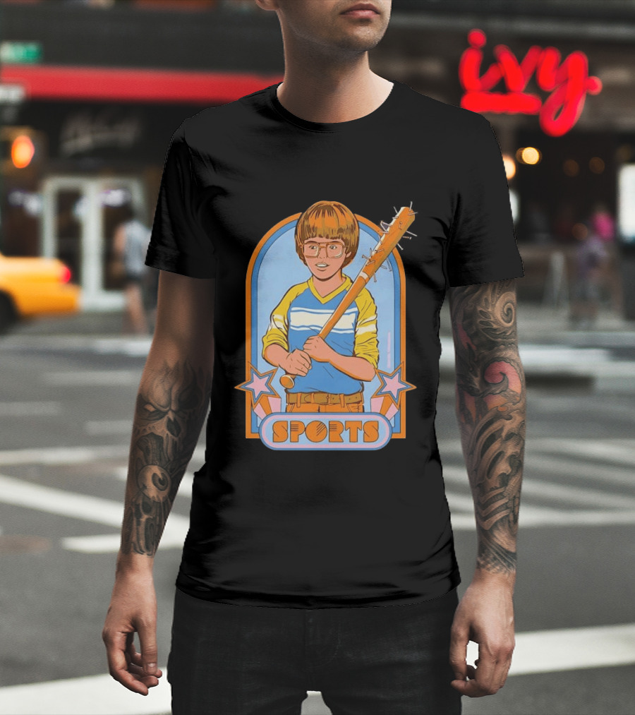 Steven Rhodes Retro Sports Baseball Bat Boy With Glasses T-Shirt