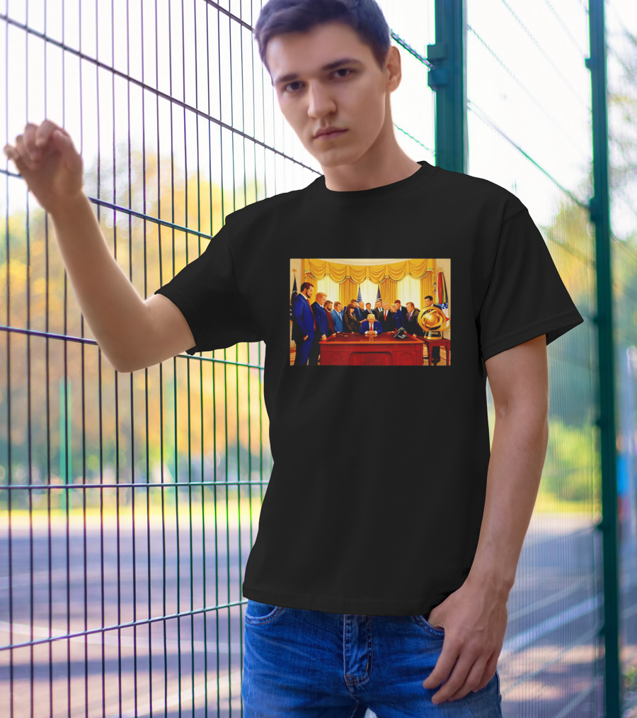 Oval Office Prayer Gathering Trump Anime Style Amid Iran Tensions T-Shirt