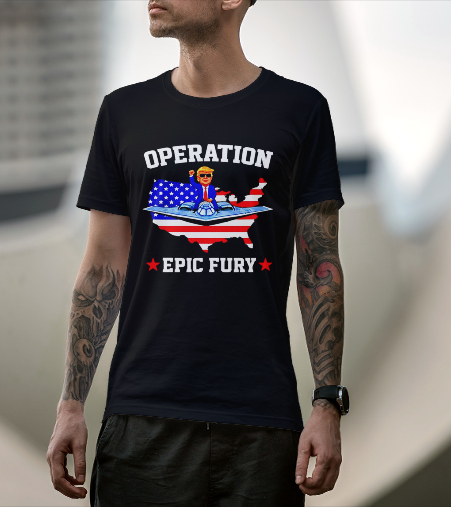 Operation Epic Fury Trump Fighter Jet USA Map T-Shirt