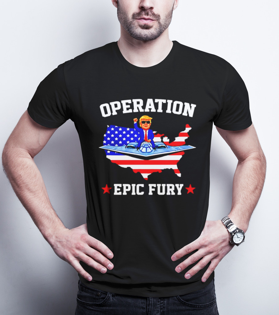 Operation Epic Fury Trump Fighter Jet USA Map T-Shirt