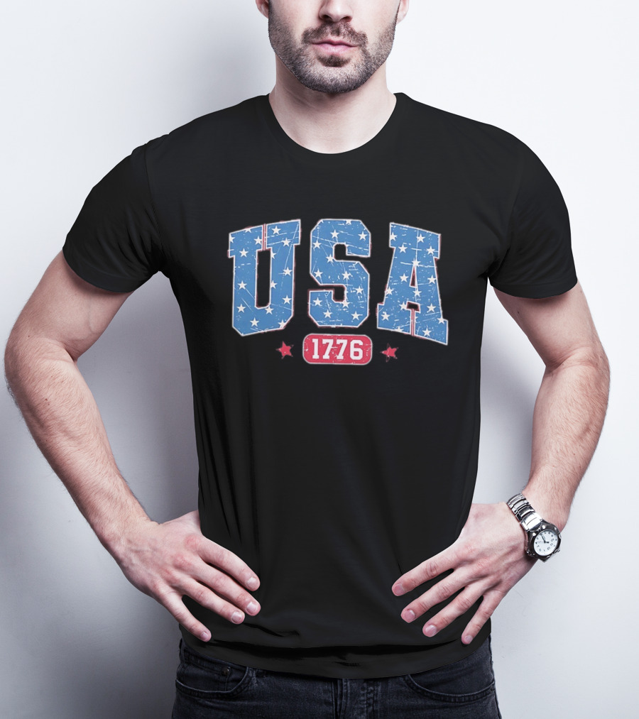 USA 1776 Star Pattern Vintage Style Patriotic Celebration T-Shirt