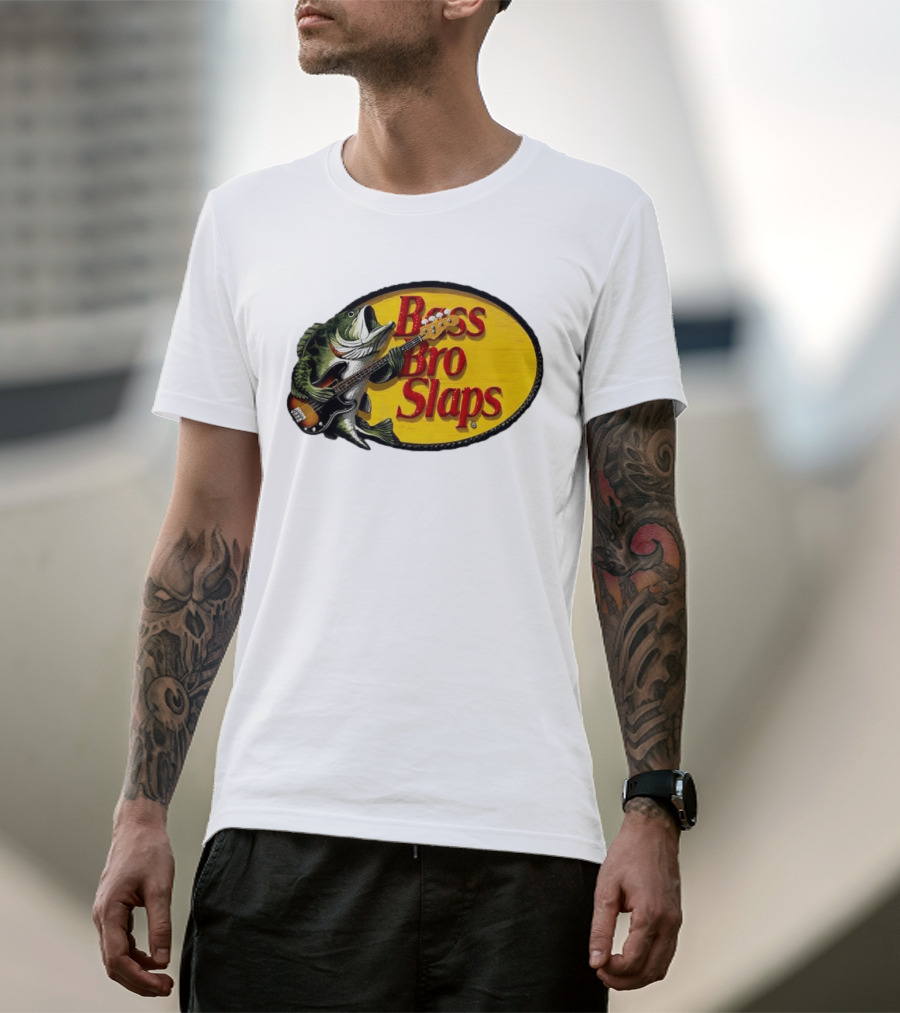 Bass Bro Slaps Fish Playing Electric Guitar T-Shirt
