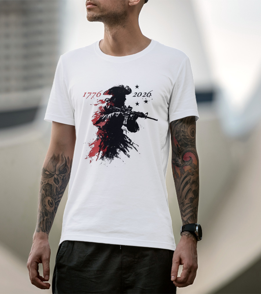 Patriotic Soldier 1776 2026 Black And Blood Rifle Painting T-Shirt