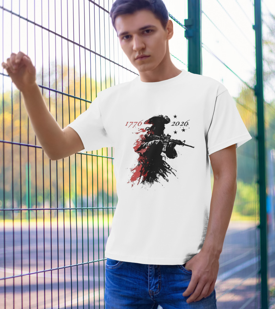 Patriotic Soldier 1776 2026 Black And Blood Rifle Painting T-Shirt