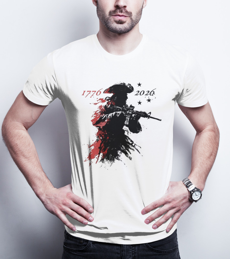 Patriotic Soldier 1776 2026 Black And Blood Rifle Painting T-Shirt