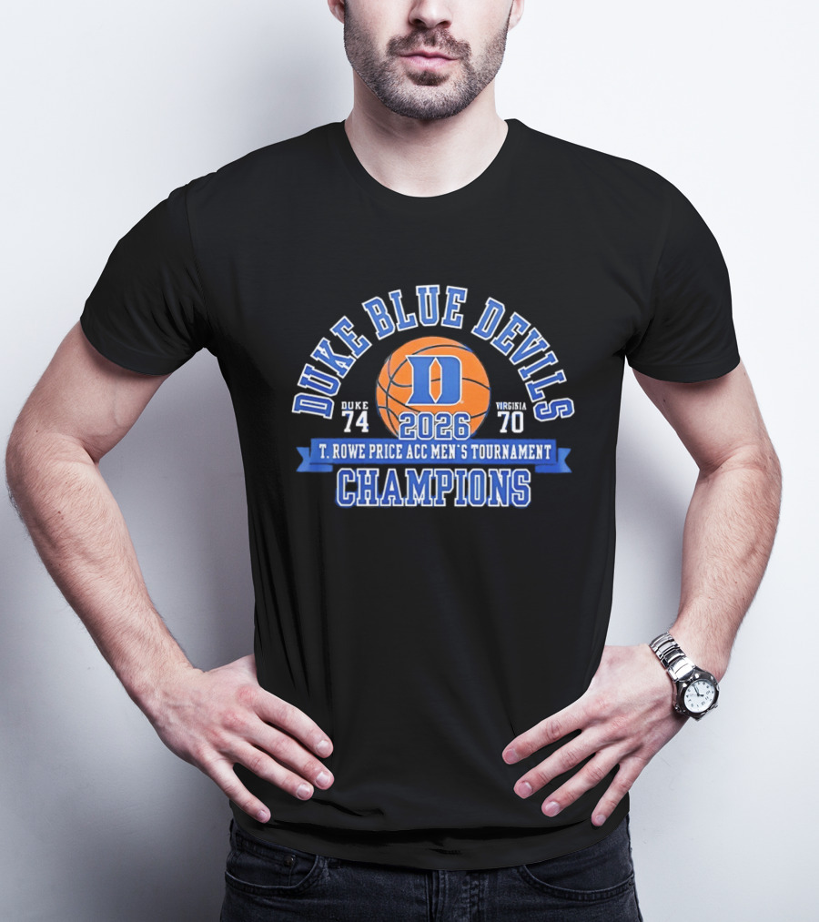 Duke Blue Devils 2026 T. Rowe Price ACC Men's Tournament Champions 74 70 T-Shirt