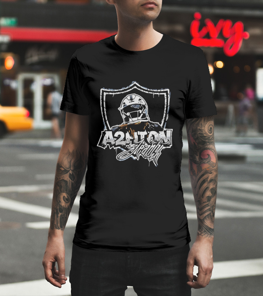 A2HTON Ashton Jeanty Las Vegas Raiders Graffiti Style Helmet Shield T-Shirt