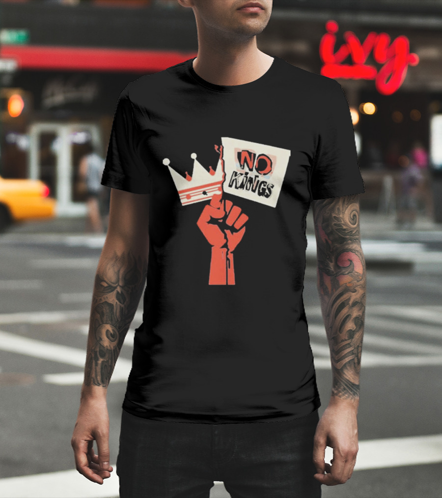 No Kings Protest Raised Fist Crown Sign T-Shirt
