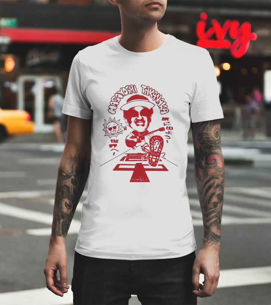 Masayoshi Takanaka Super Takanaka World Tour 2026 Caricature Art Red And White T-Shirt