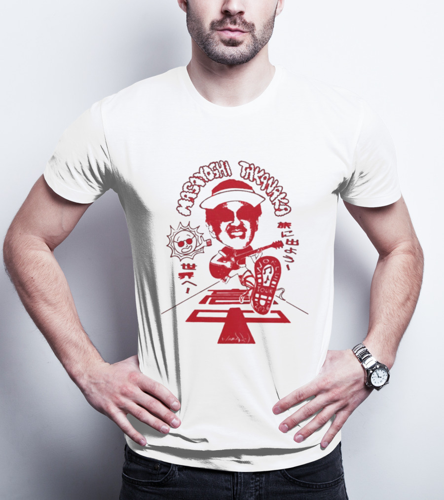 Masayoshi Takanaka Super Takanaka World Tour 2026 Caricature Art Red And White T-Shirt