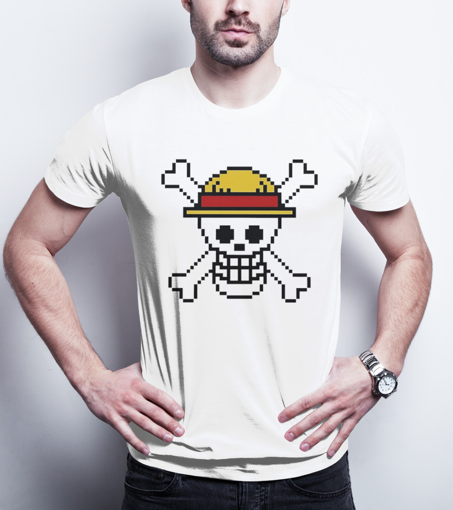 Jolly Roger Pixel Art One Piece Luffy Hat Crossbones T-Shirt
