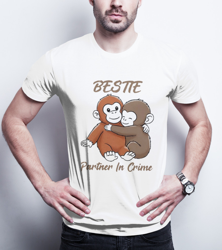Bestie Partner In Crime Cute Monkey Hug Friendship T-Shirt