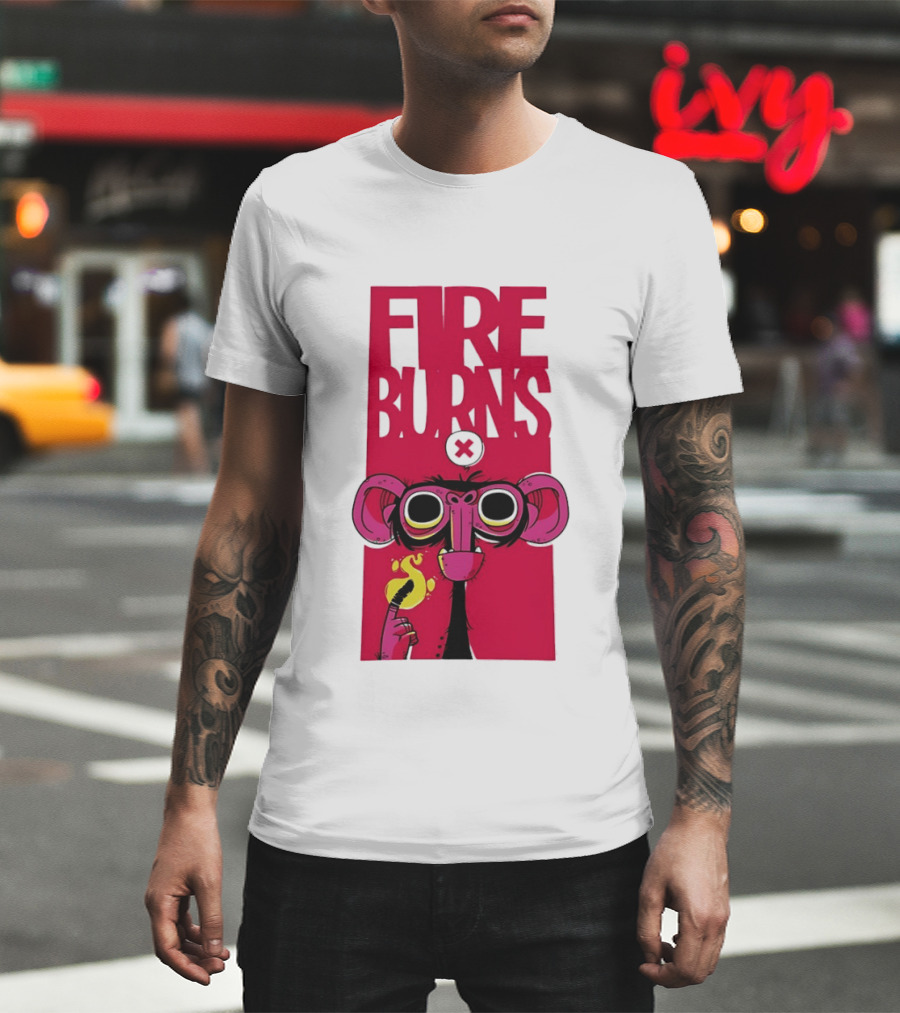 FIre Burns Monkey With Burning Hand T-Shirt