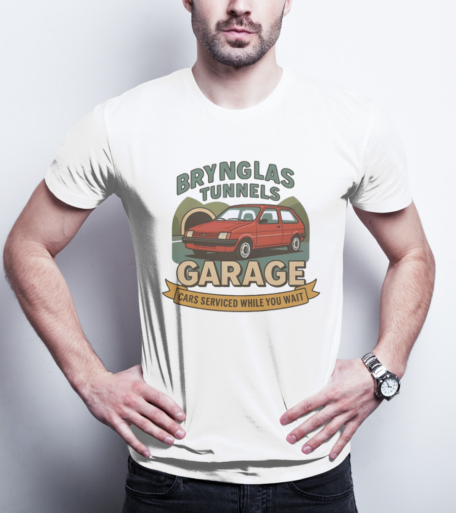 Brynglas Tunnels Garage Red Car Service Cars Serviced While You Wait T-Shirt