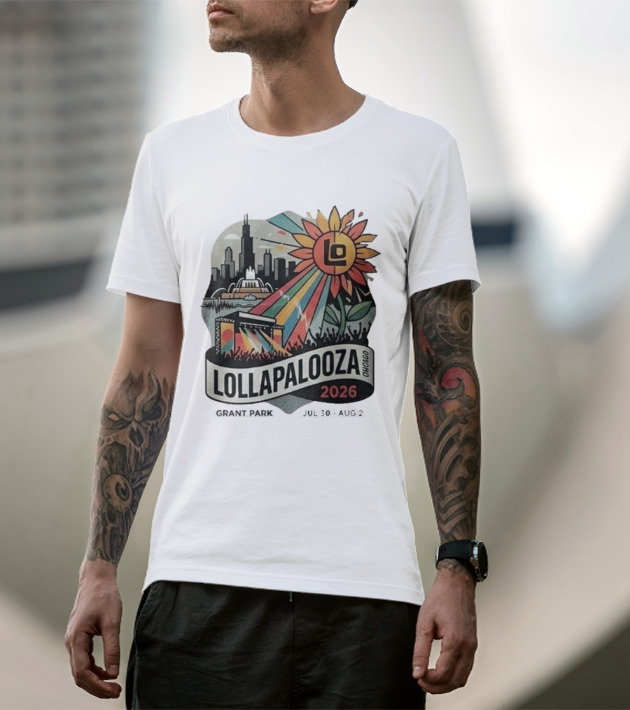 Lollapalooza 2026 Chicago Grant Park Skyline Sunflower Festival T-Shirt