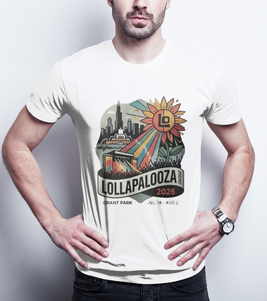 Lollapalooza 2026 Chicago Grant Park Skyline Sunflower Festival T-Shirt