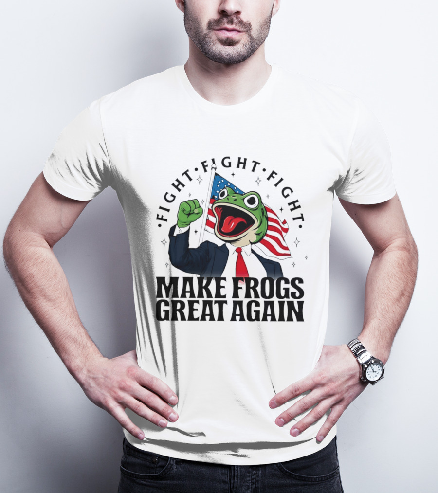 Fight Fight Fight Pepe Suit Make Frogs Great Again USA Flag T-Shirt