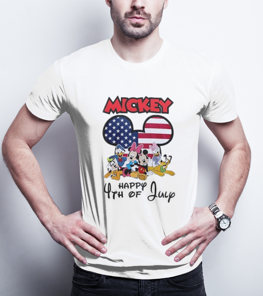 Mickey Mouse Happy 4th Of July Disney Celebration With American Flag And Characters T-Shirt