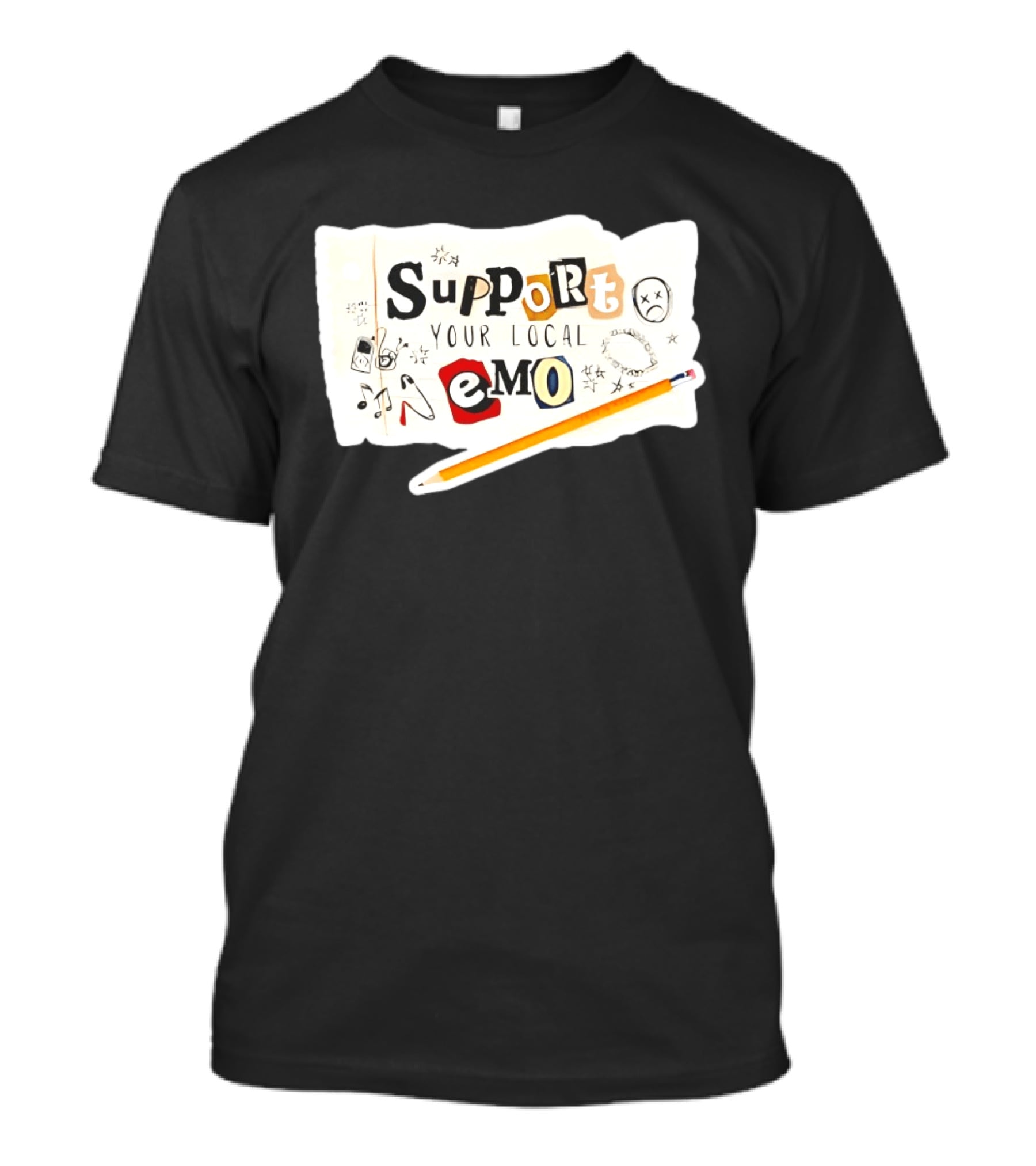 Support Your Local Emo Cutout Style With Pencil And Emojis T-Shirt