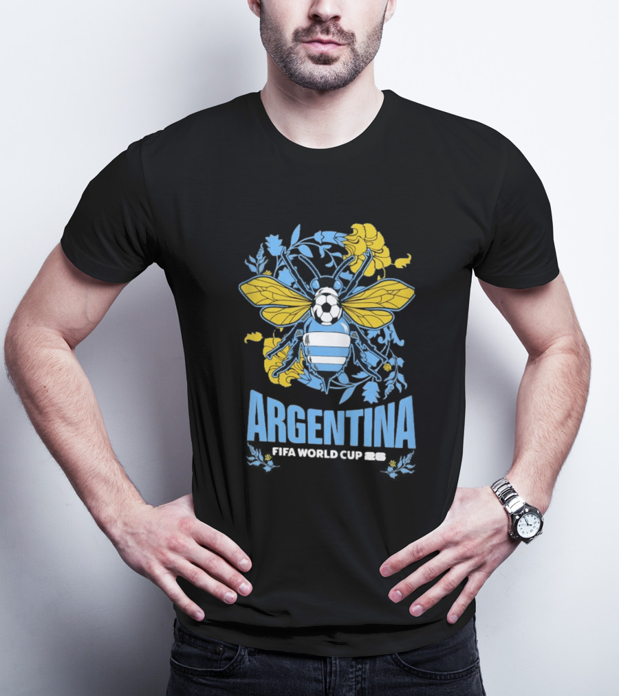Argentina FIFA World Cup 26 Bee Soccer Ball Wings Floral T-Shirt