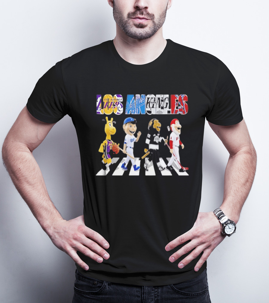 Los Angeles Lakers Dodgers Kings Angels Mascots Walking Abbey Road T-Shirt