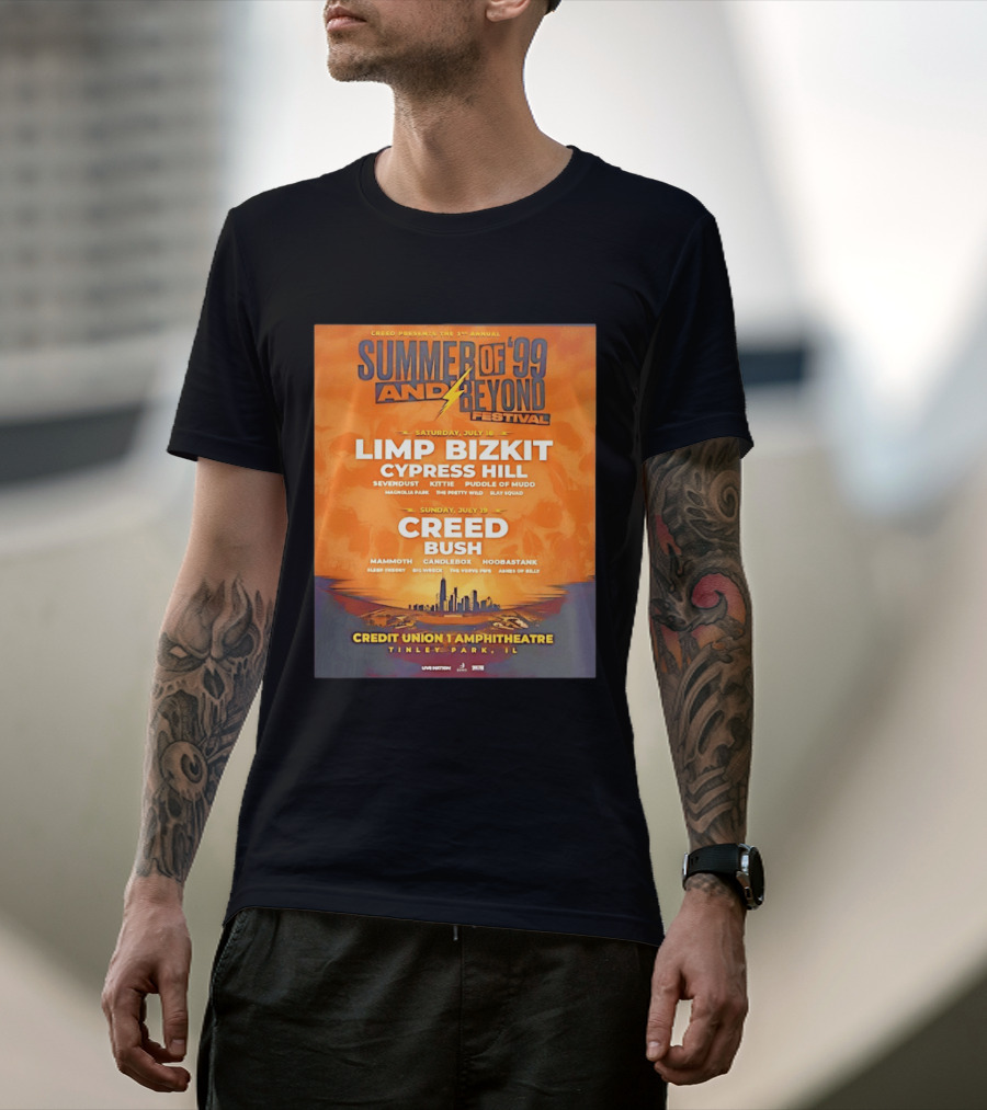 Creed Presents Summer Of '99 And Beyond Festival 2026 Full Lineup With Limp Bizkit And Creed At Credit Union Amphitheatre Tinley Park Illinois T-Shirt