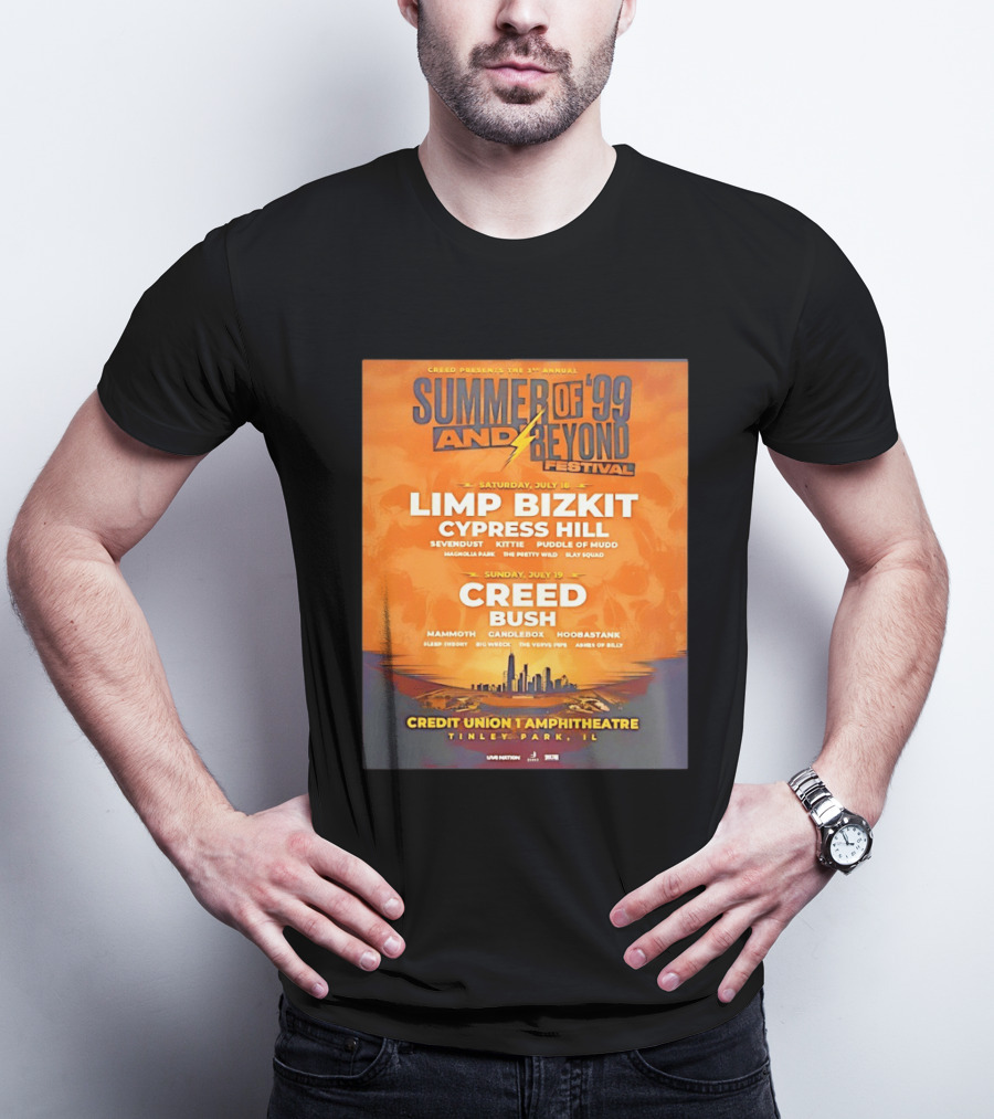 Creed Presents Summer Of '99 And Beyond Festival 2026 Full Lineup With Limp Bizkit And Creed At Credit Union Amphitheatre Tinley Park Illinois T-Shirt
