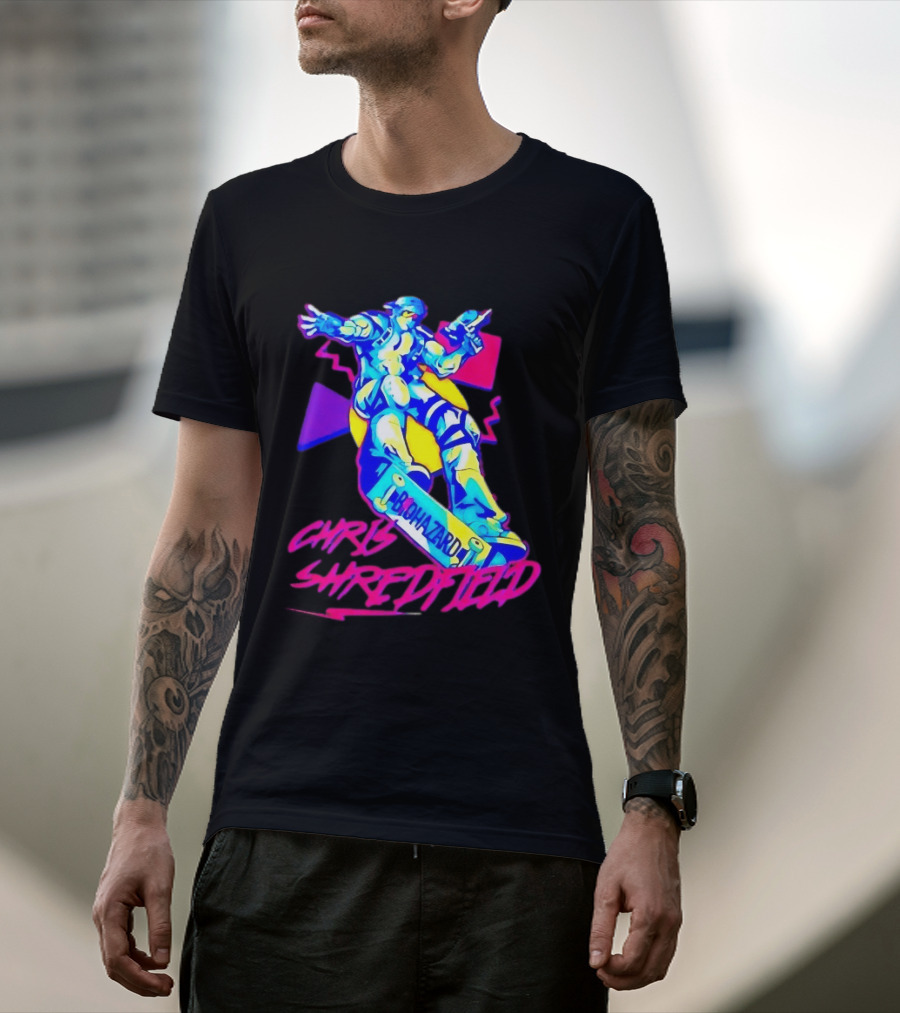 Chris Shredfield Brohazard Skateboarding Robot Neon T-Shirt
