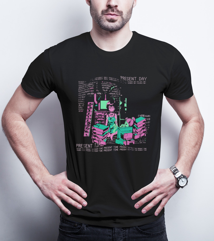 Connect To The Wired Present Day Present Time Retro Tech Aesthetic Stack Of Devices T-Shirt
