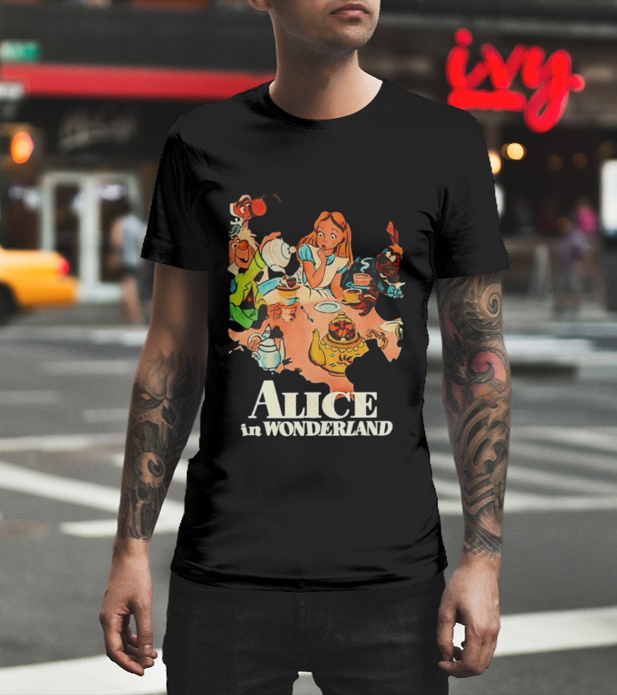 Alice In Wonderland Mad Hatter Tea Party Cartoon Smoking Scene T-Shirt
