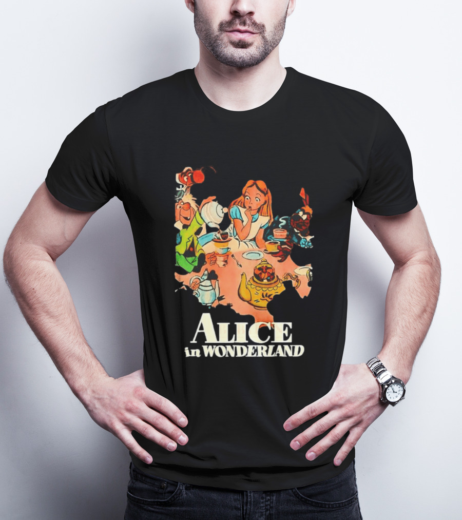 Alice In Wonderland Mad Hatter Tea Party Cartoon Smoking Scene T-Shirt