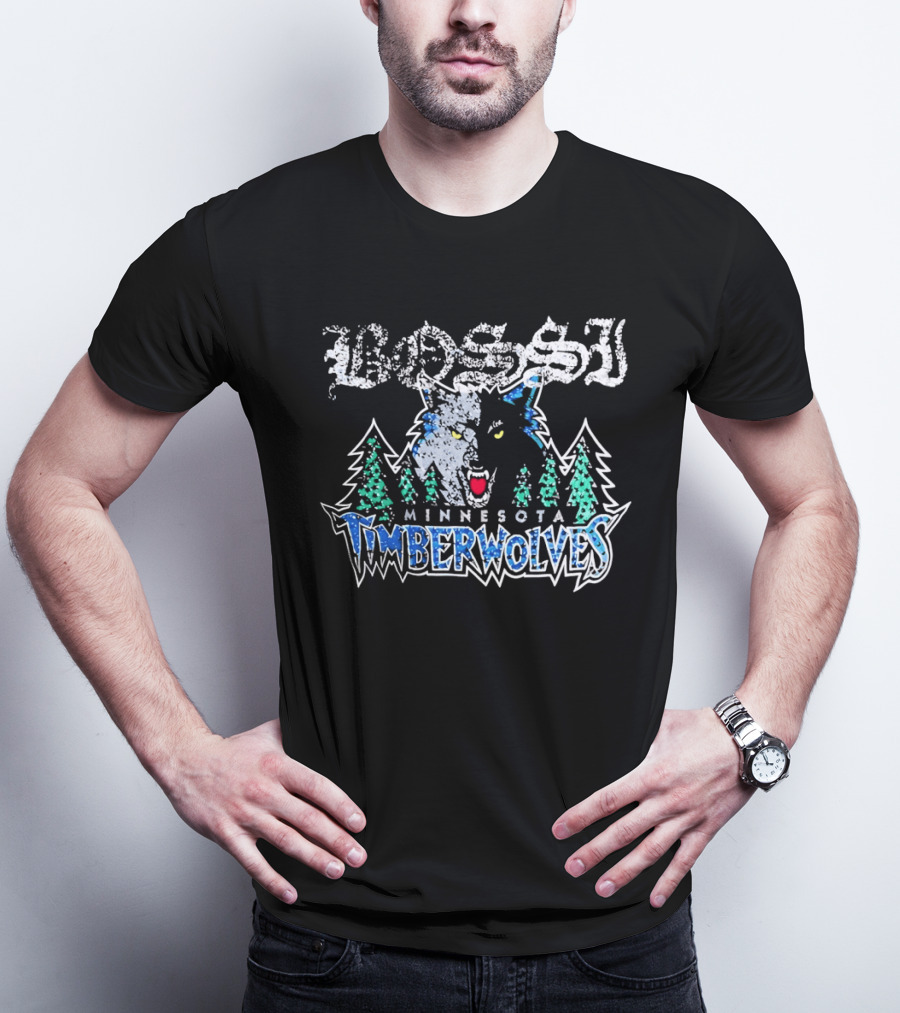 Bossi Minnesota Timberwolves Wolf And Trees T-Shirt
